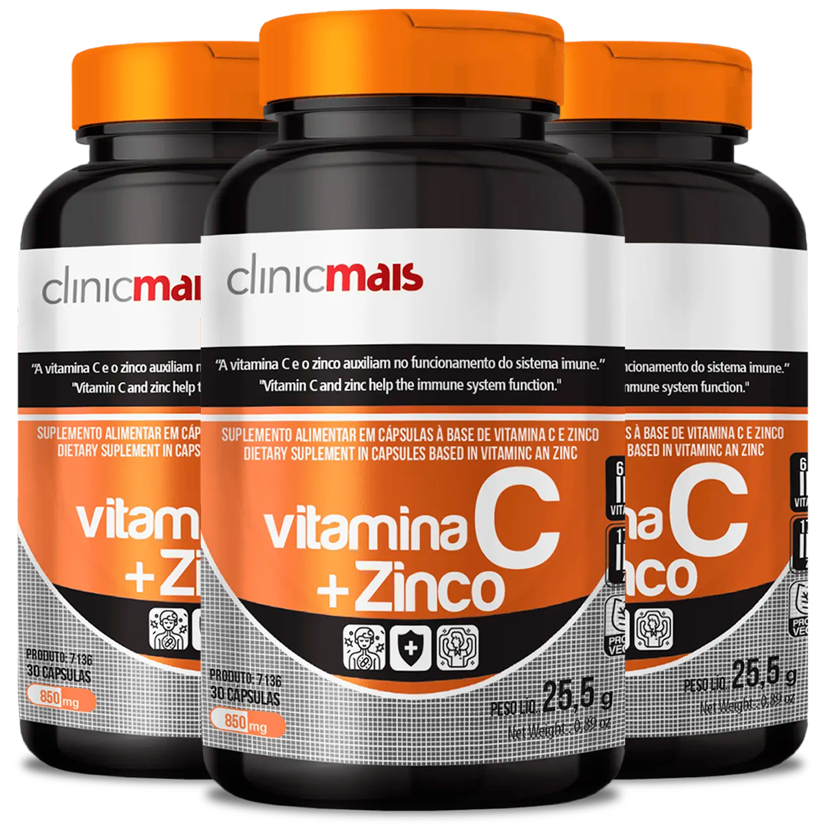 Kit 3 Vitamina C + Zinco Clinicmais 30 Cápsulas - Kit 3 Vitamina C ...