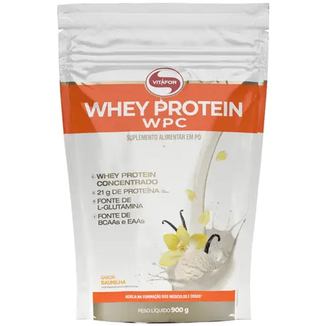 Whey Protein Concentrado WPC Vitafor Pouch 900g Baunilha - Whey Protein Concentrado Vitafor ...