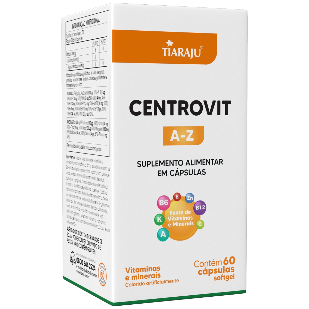 Centrovit Vitaminas e Minerais A-Z Tiaraju 60 Cápsulas - Centrovit ...