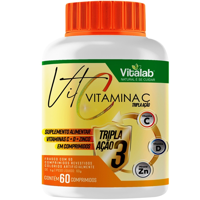 Vitamina C + Vit D 2000UI + Zinco Vitalab 60 Comprimidos RevestidoSs - Vitamina C + Vit D 2000UI ...