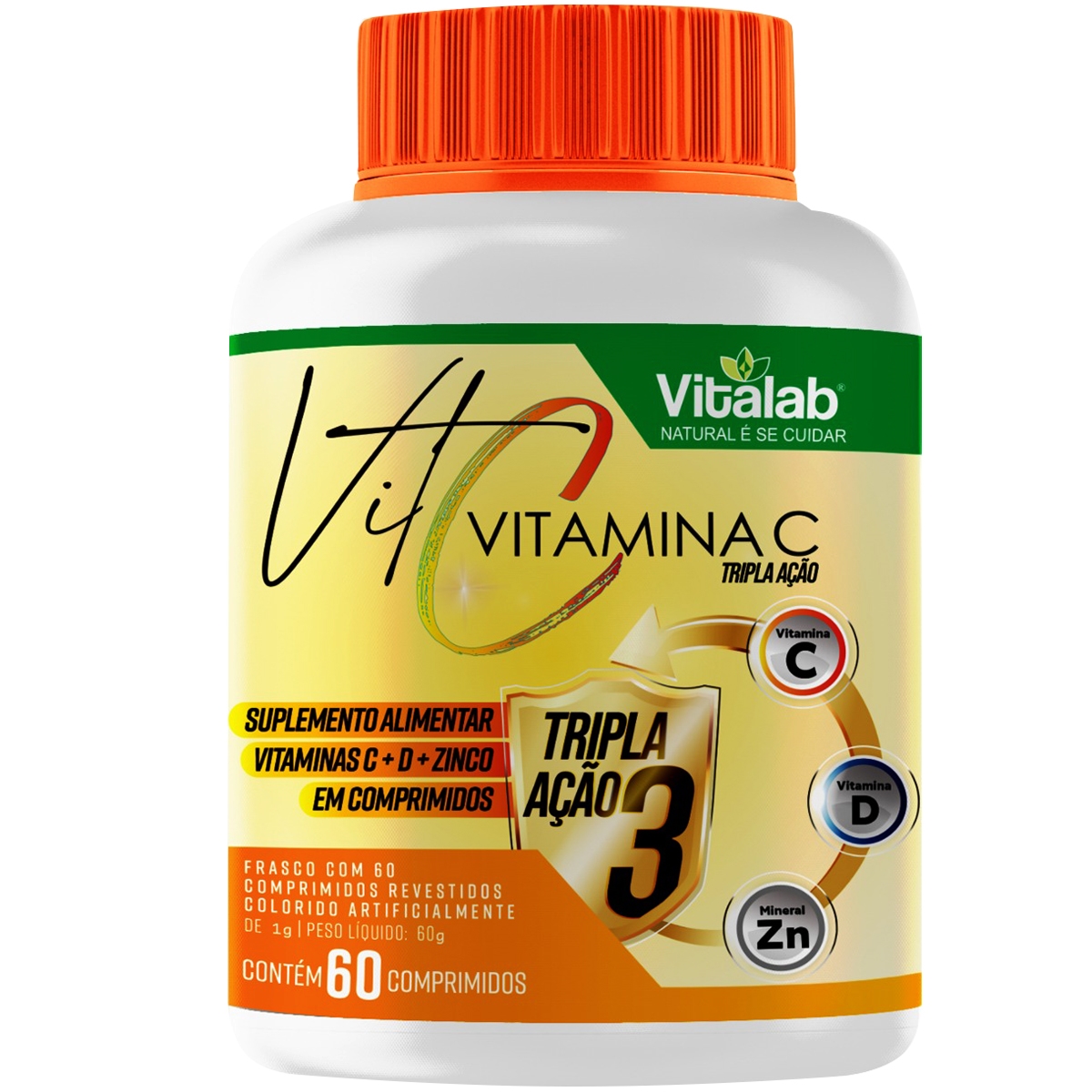 Vitamina C + Vit D 2000UI + Zinco Vitalab 60 Comprimidos RevestidoSs - Vitamina C + Vit D 2000UI ...
