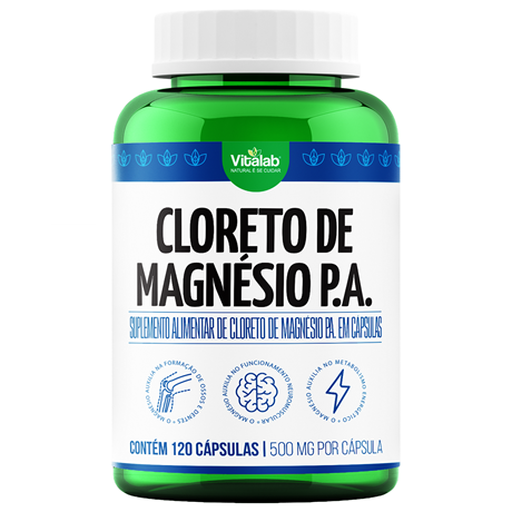 Cloreto de Magnésio PA Vitalab 500mg 120 Cápsulas - Cloreto de Magnésio PA Vitalab 500mg 120 ...