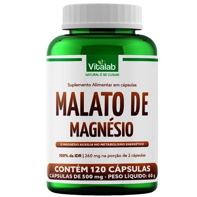 Malato de Magnésio Vitalab 500mg 120 Cápsulas - Malato de Magnésio Vitalab 500mg 120 Cápsulas ...