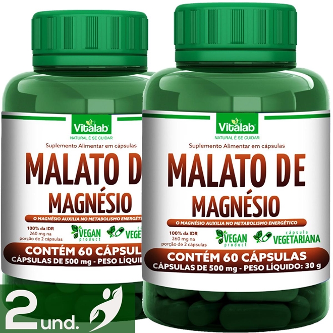 Kit 2 Malato de Magnésio Vitalab 60 Vegan Cápsulas - Kit 2 Malato de Magnésio Vitalab 60 Vegan ...