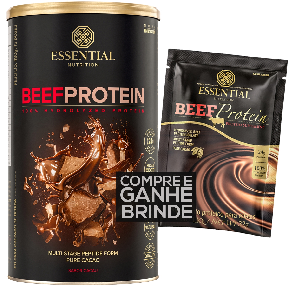 Beef Protein Essential Nutrition Cacau 480g Ganhe Brinde - Beef Protein ...