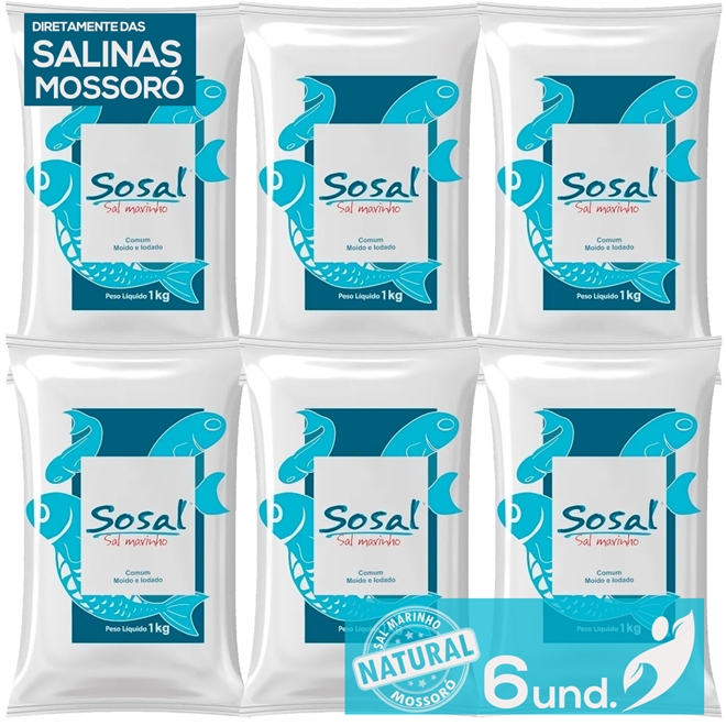 Kit 6 Sal Marinho Sosal Moído (Salinas Mossoró) 1kg - Kit 6 Sal Marinho ...