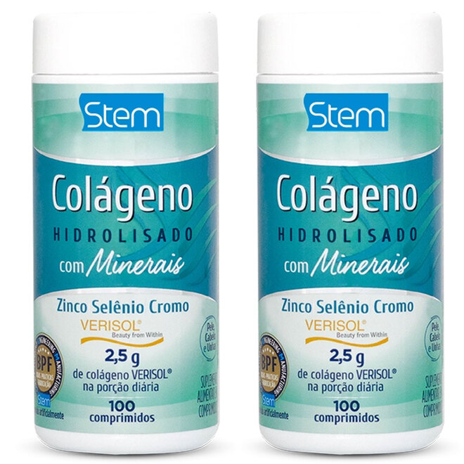 Kit 2 Colágeno com Minerais Zinco, Selênio e Cromo 1000mg Stem 100 Comprimidos - Kit 2 Colágeno ...