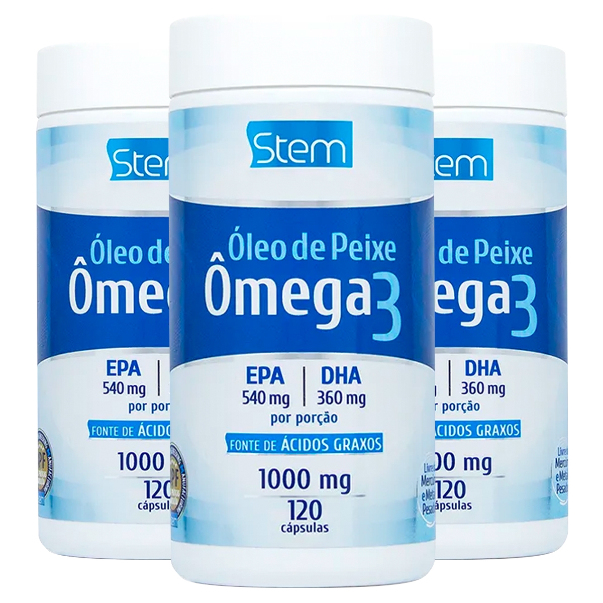 Kit 3 Óleo de Peixe Ômega 3 1000mg Stem 120 Cápsulas - Kit 3 Óleo de ...