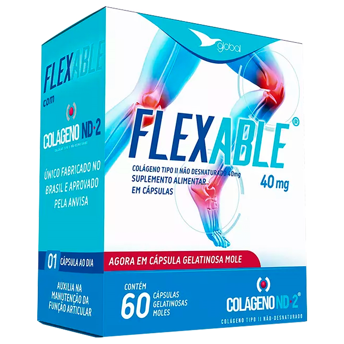 Colágeno Tipo 2 FlexAble Global Suplementos 60 Cápsulas Gelatinosas ...