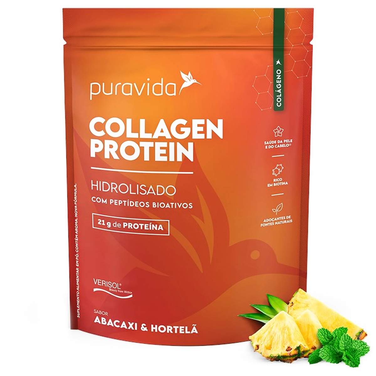 Collagen Protein Puravida Sabor Abacaxi e Hortelã 450g - Collagen ...