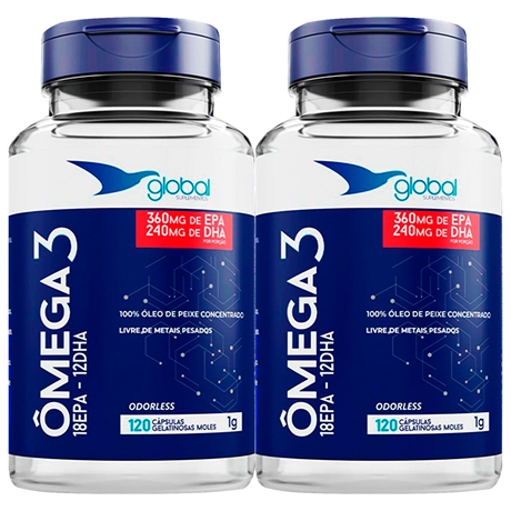 Kit 2 Ômega 3 18 EPA 12 DHA Global Suplementos 120 Cáps - Kit 2 Ômega 3 18 EPA 12 DHA Global ...