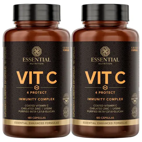 Kit 2 Vit C 4 Protect Essential Nutrition 180 Cápsulas - Kit 2 Vit C 4 ...
