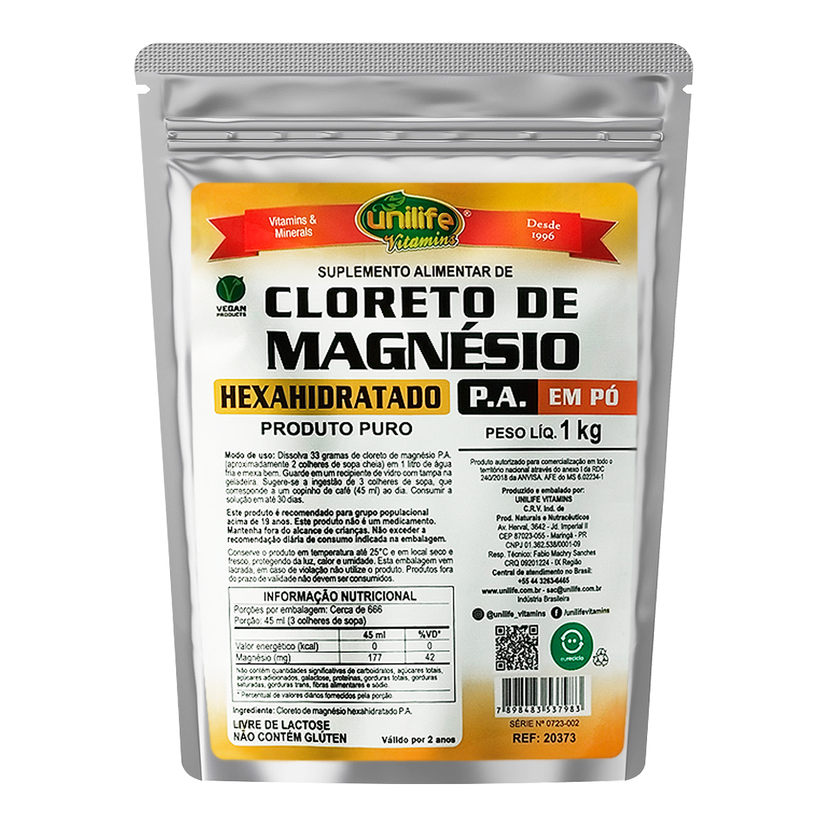 Cloreto de Magnésio Hexahidratado P.A. Unilife 1kg - Cloreto de Magnésio Hexahidratado P.A ...
